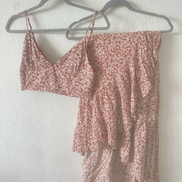 Lulus | Skirts | Lulus Floral Skirt Set In Rust And White | Poshmark